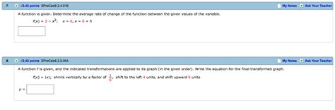 Solved A Function Is Given Determine The Average Rate Of Chegg