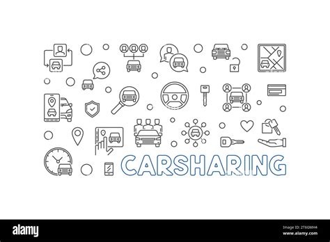Carsharing Concept Minimal Horizontal Illustration Car Sharing
