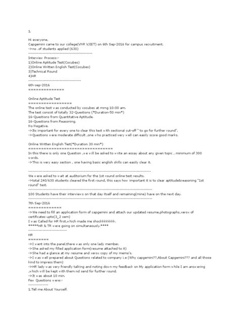 Capgemini Interview Process Pdf Test Assessment