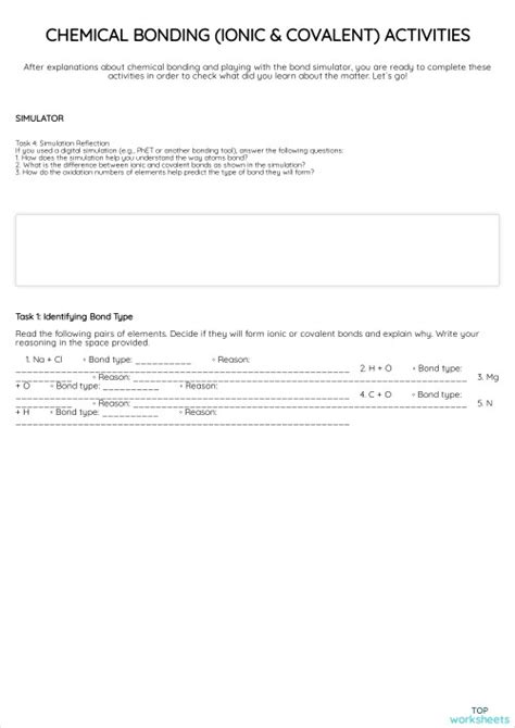 Chemical Bonding Ionic And Covalent Activities Interactive Worksheet