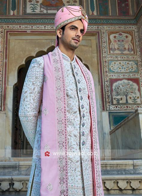 Groom Embroidered Sherwani Set In Silk
