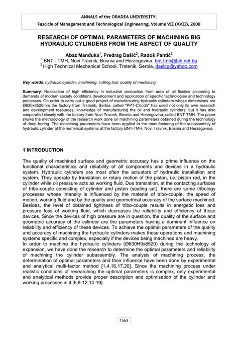 Pdf Research Of Optimal Parameters Of Machining Big Hydraulic Cylinders From The Aspect Of Quality