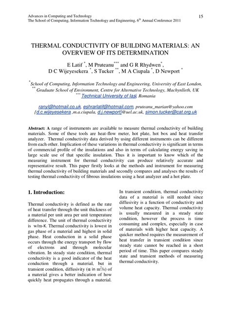 Pdf Thermal Conductivity Of Building Materials An Overview Of Its Determination
