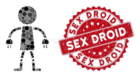 Collage Robot With Scratched Sex Droid Stamp Stock Illustration