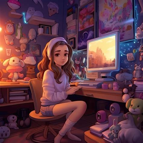 Premium Photo Cute Asmr Girl In Her Pinkish Room Illustration