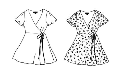 손으로 그린 패션 일러스트 시즌 착용 창조적 인 잉크 아트 작품 여름 의상 요소 실제 벡터 드로잉 원피스입니다 흰색 배경에 검은