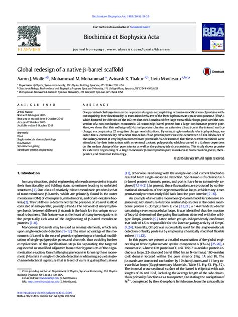 Pdf Global Redesign Of A Native β Barrel Scaffold M Mohammad