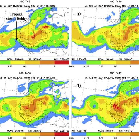 Forecasts Of The Aerosol Optical Depth At 550 Nm For The Dust Storm In