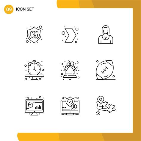 User Interface Pack Of 9 Basic Outlines Of Time Schedule Right Clock Girl Editable Vector Design