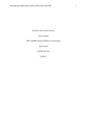 PSYC FP4800 BenderKelsey Assessment2 1 Docx Running Head RESEARCH