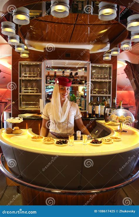 Emirates Airbus A380 In Flight Cocktail Bar And Lounge Editorial Image