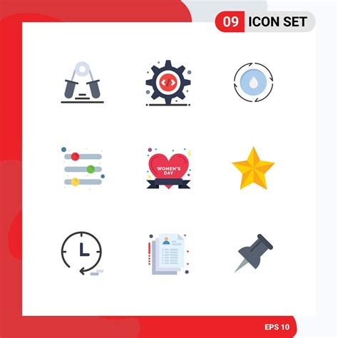 Editable Vector Line Pack Of 9 Simple Flat Colors Of Slider Options Gear Equalizer Nature