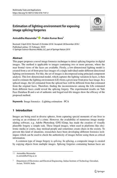 Pdf Estimation Of Lighting Environment For Exposing Image Splicing