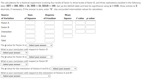 The Calculations For A Factorial Experiment Involving Chegg
