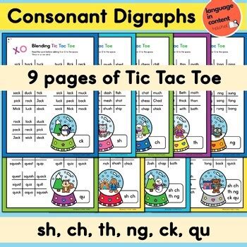 Digraphs Winter Phonics Tic Tac Toe Partner Game By Language In Content Teacher