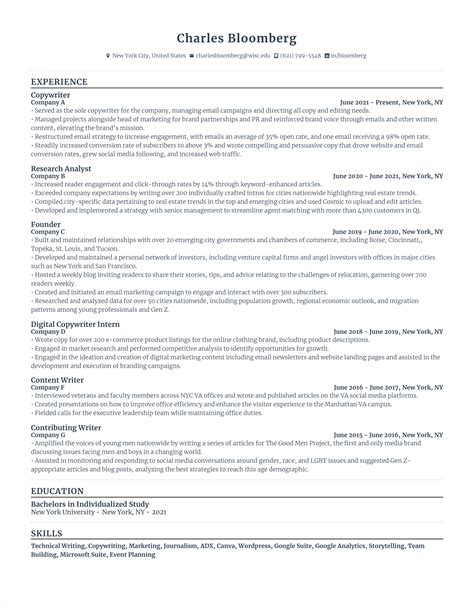 Copywriter Resume Example For 2023 Rezi Ai