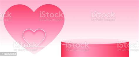 발렌타인 데이 제품 전시를 위한 3d 연단 플랫폼이 있는 사랑스러운 배너 2월에 대한 스톡 벡터 아트 및 기타 이미지 2월 3차원 형태 강단 Istock