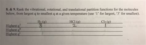 solved 8 and 9 rank the vibrational rotational and