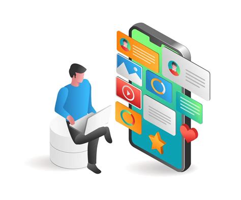 Isometric Flat 3d Concept Illustration Of Man Interacting Multiple Apps With Smartphone 15593368
