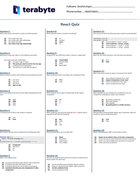 Quiz React V1 Pdf