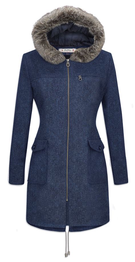 Jack Murphy Jen Parka With Faux Fur Navy Tweed Hollands Country