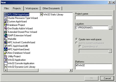 Microsoft Visual C Screenshots The New Dialog Box