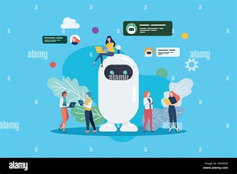 Programmer People With Android Robot Cyborg Technology Vector Illustration Stock Vector Image