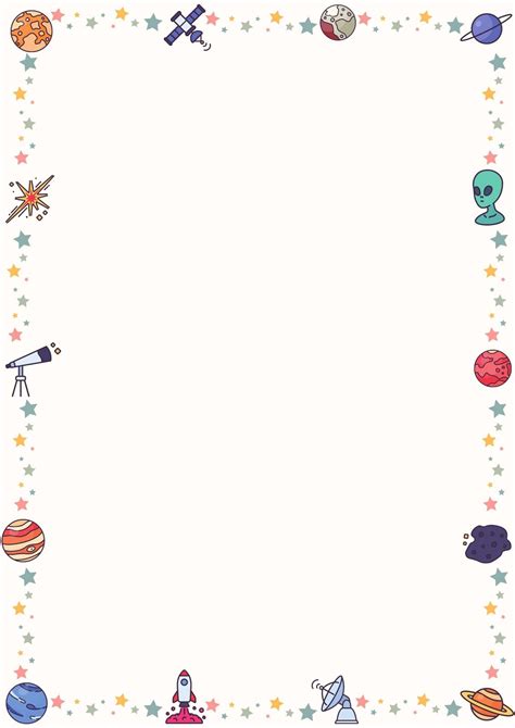 สีสัน ภาพประกอบ อวกาศ น่ารัก ขอบกระดาษ A4 Templates By Canva Framed Wallpaper Writing Paper