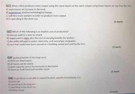 Solved Q1 When A Firm Produces More Output Using The Same