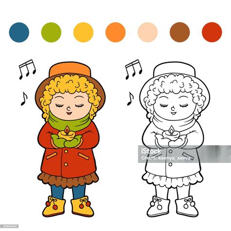 색칠 공부 어린이 위한 크리스마스 노래를 노래 하는 소녀 가수에 대한 스톡 벡터 아트 및 기타 이미지 가수 겨울 교육