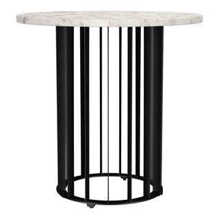 Haven Round Genuine White Marble Top End Side Table Black Side Tables
