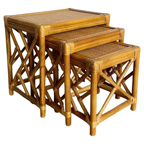Boho Chic Bamboo Rattan Chippendale Style Nesting Tables Set Of 3 For Sale At 1stdibs Boho Chic Bamboo Rattan Chippendale Style Nesting Tables Set Of 3 For Sale At 1stdibs
