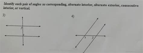 identify each pair of angles as corresponding alternate interior
