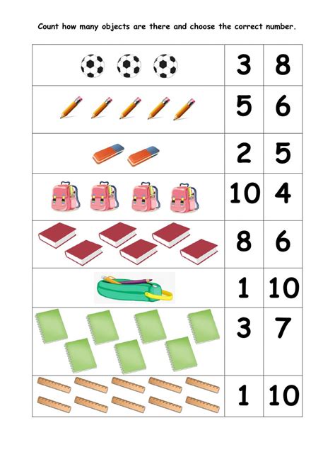 Kindergarten Counting Objects Worksheets 1 10