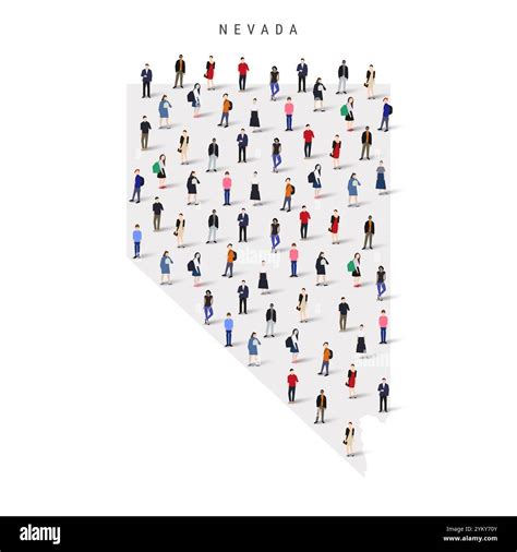Nevada Us State Population Map Large Group Of People Flat Vector Illustration Isolated On