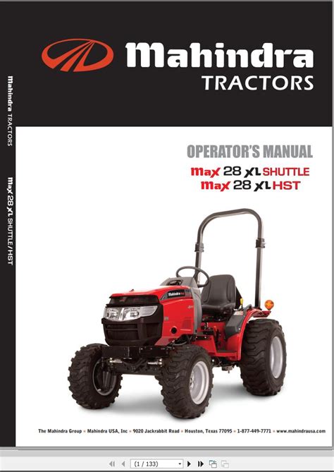 Mahindra Tractor Max 28XL Shuttle HST Operator Manual