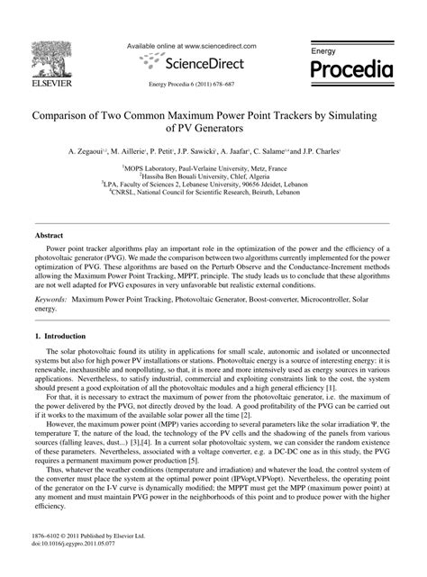 Pdf Comparison Of Two Common Maximum Power Point Trackers By Simulating Of Pv Generators