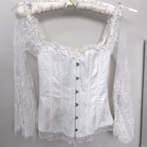 White Lace Coquette Corset With Lace Sleeves Has Depop
