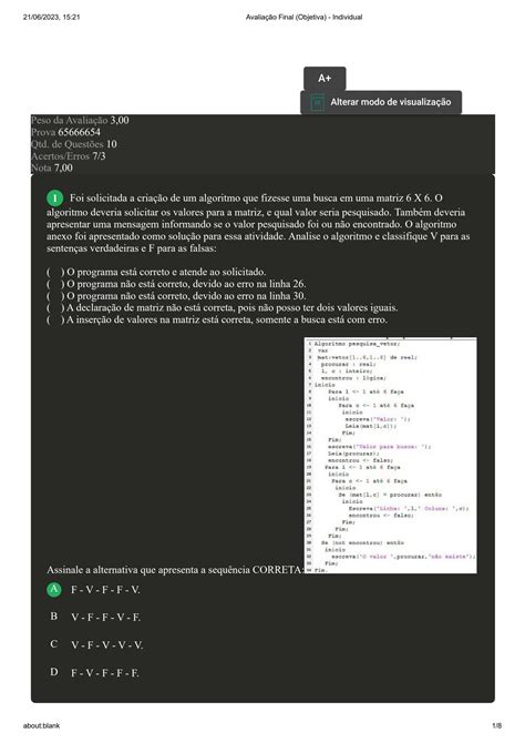 Solution Avalia O Final Algoritmo E L Gica De Programa O Uniasselvi