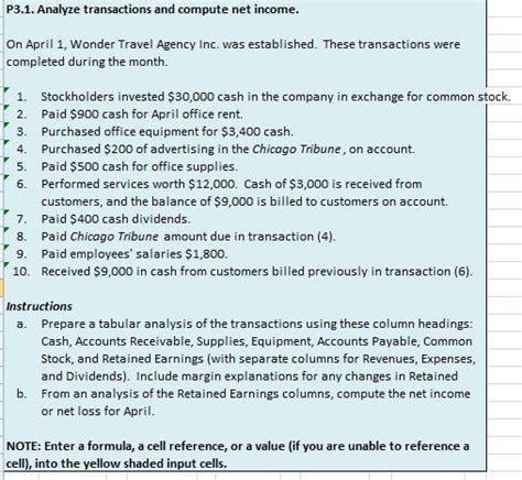 Solved P31 Analyze Transactions And Compute Net Income On