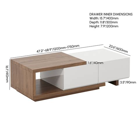 Wood Extendable Coffee Table Rectangle Walnut And White Table For Living Room 47 2 68 9 ｜homary