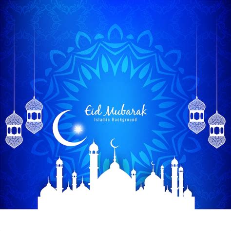 Eid Mubarak Islamitische Decoratieve Blauwe Achtergrond Gratis Vector