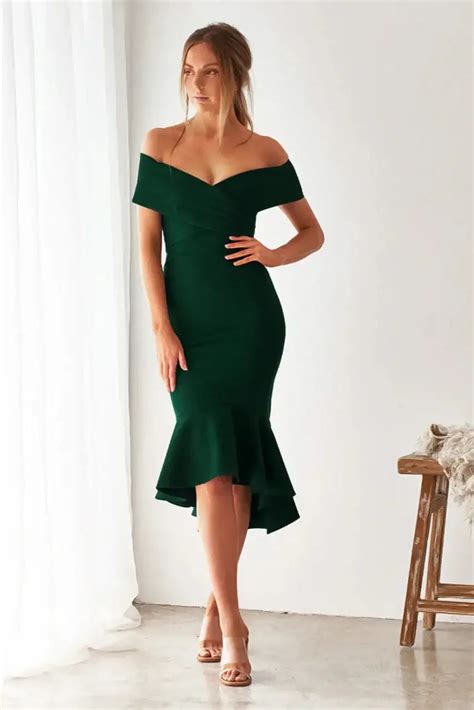 Dresses Emerald Green Elegant Satin And Sequin Styles