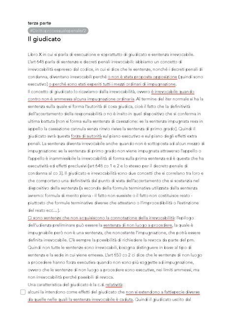 Diritto Processuale Penale 2° Semestre 2° Parte Docsity