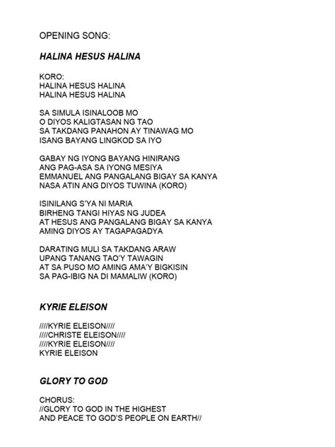 Dec 17 2023 Mass Song Lyrics Metrogate Pdf Lords Prayer Eucharist