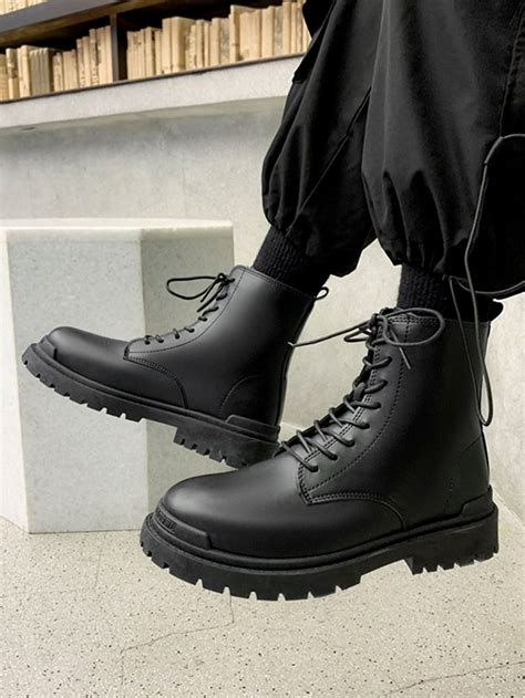Men Minimalist Lace-up Front Combat Boots | Boots outfit men, Combat boots outfit men, Combat boots