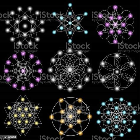 黒い背景に抽象的な幾何学的要素と形状のセット つながりのベクターアート素材や画像を多数ご用意 つながり イラストレーション