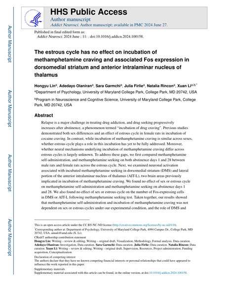 Pdf The Estrous Cycle Has No Effect On Incubation Of Methamphetamine