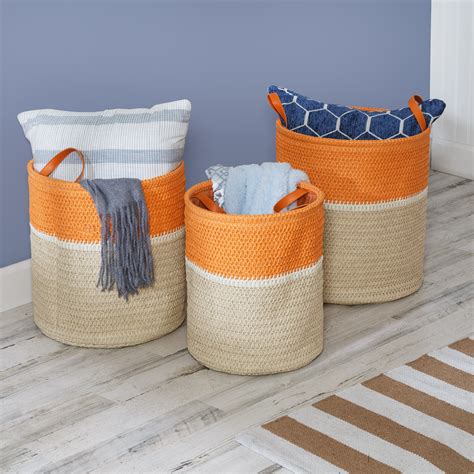 Honey Can Do Set Of 3 Paper Straw Nesting Baskets With Handles Orange