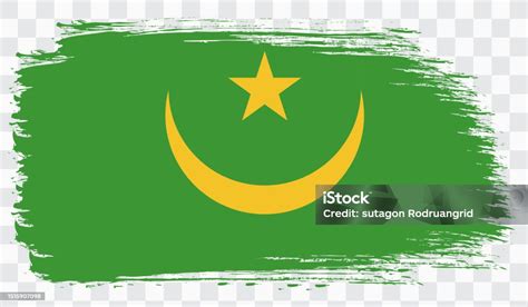モーリタニアの国旗とグランジブラシストローク水彩画の旗ポスター国旗の旗水彩画のスタイル透明な背景にベクター画像 アイコンのベクターアート